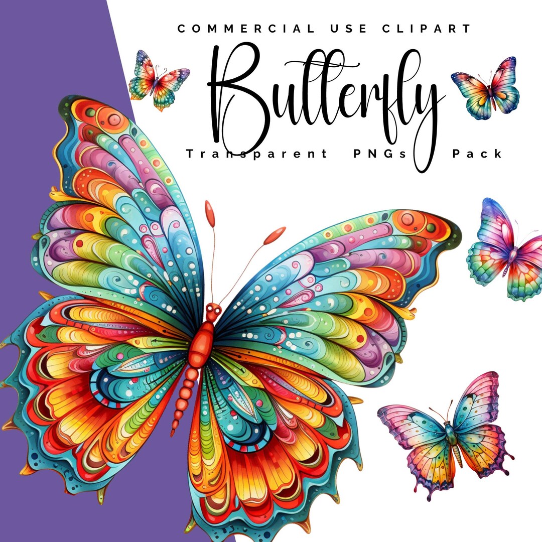 Rainbow Butterfly Garden Clipart Pack – Colorful Butterfly Pngs for ...