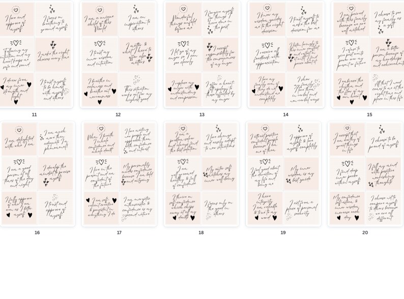 300 Positive Affirmation Cards Printable - Editable Canva Template for ...
