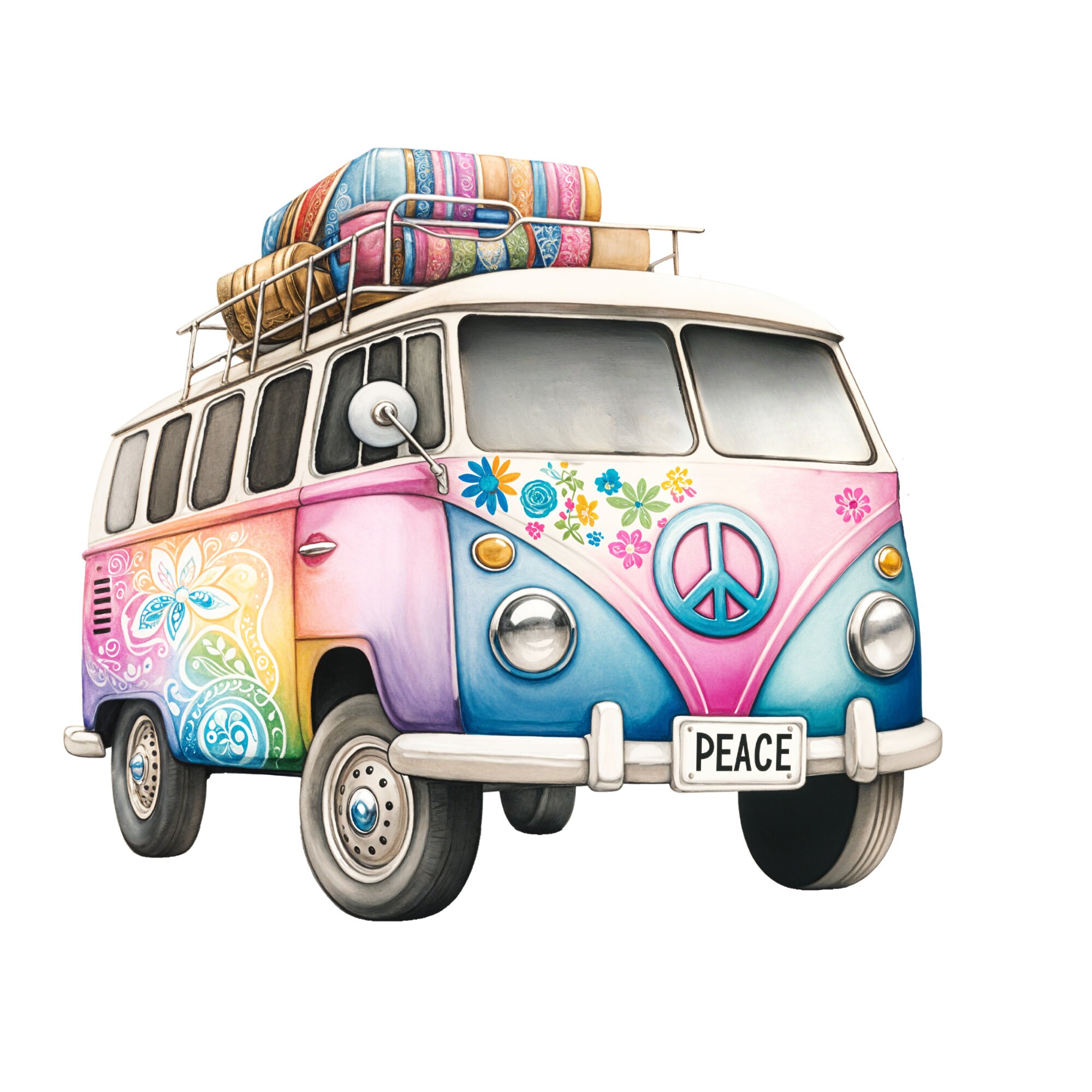 VW Bus Clipart Clipart, Boho Hippie Watercolor Volkswagen, Van Life ...