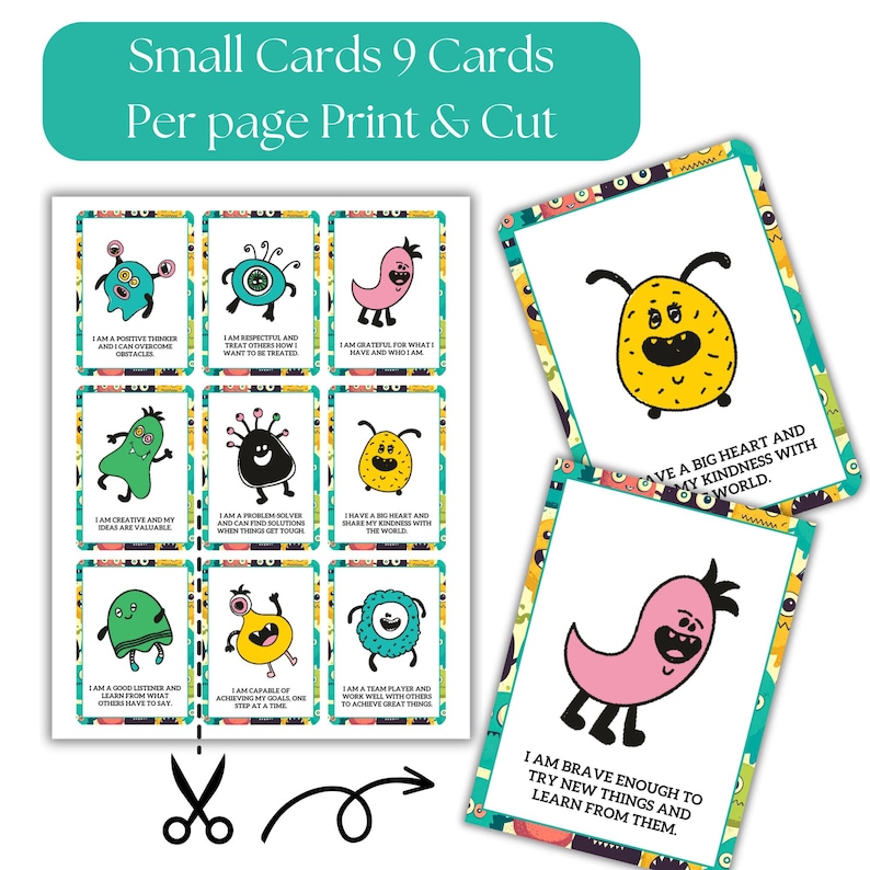 Adorable Monster-themed Affirmation Cards: Inspiring Kids Positivity ...