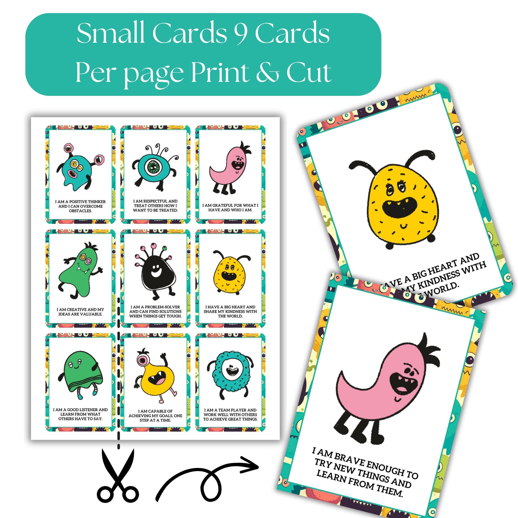 Cute Monster Affirmation Cards for Kids Positive Monster-themed Fun 2 ...