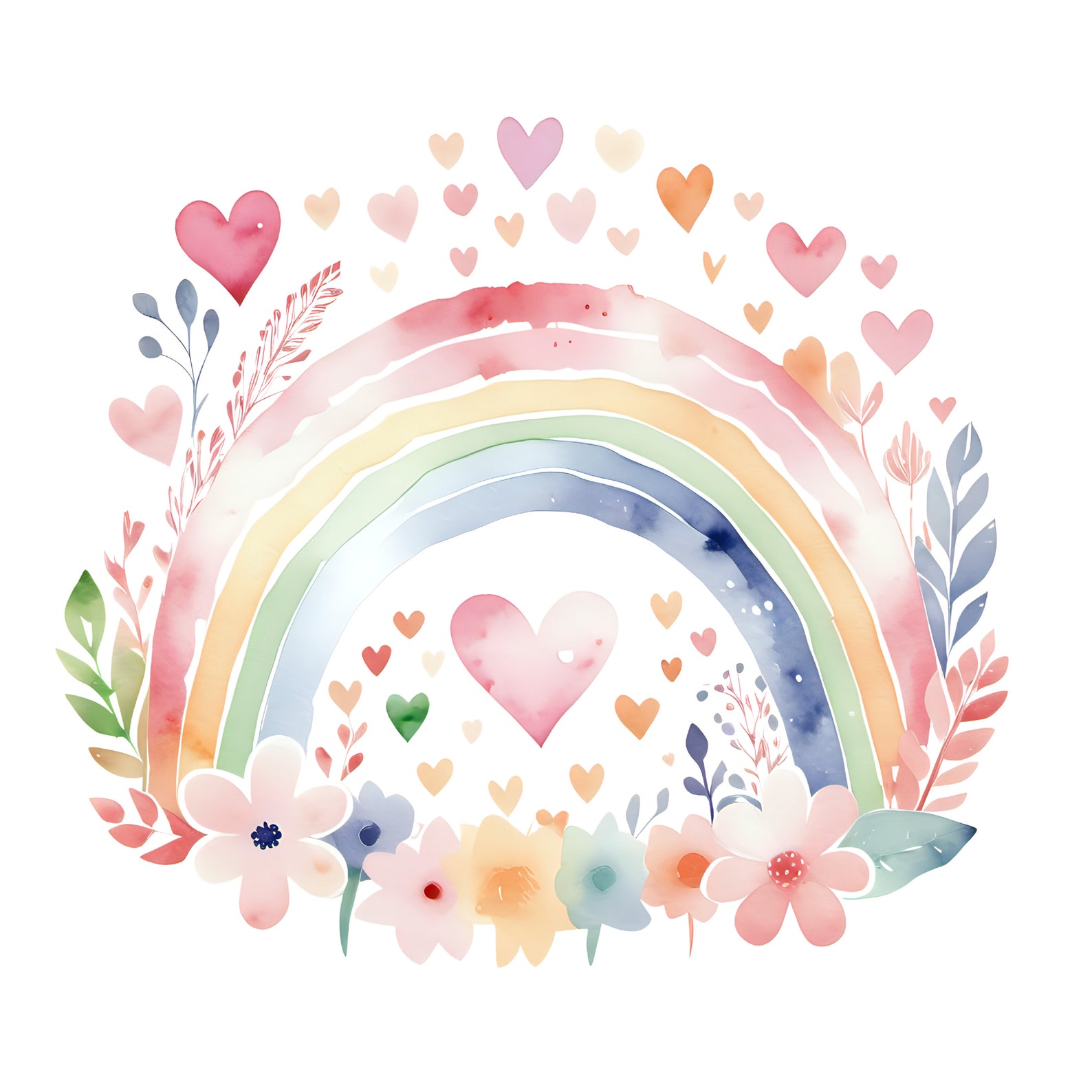 10 Watercolor Boho Rainbows Clipart Pack Rainbow PNG With Hearts ...