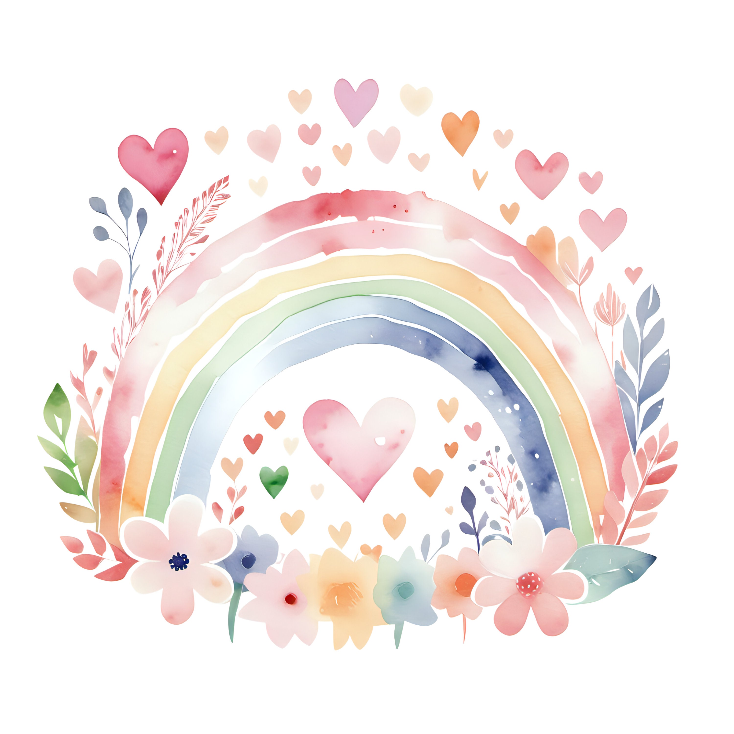 10 Watercolor Boho Rainbows Clipart Pack Rainbow PNG With Hearts ...