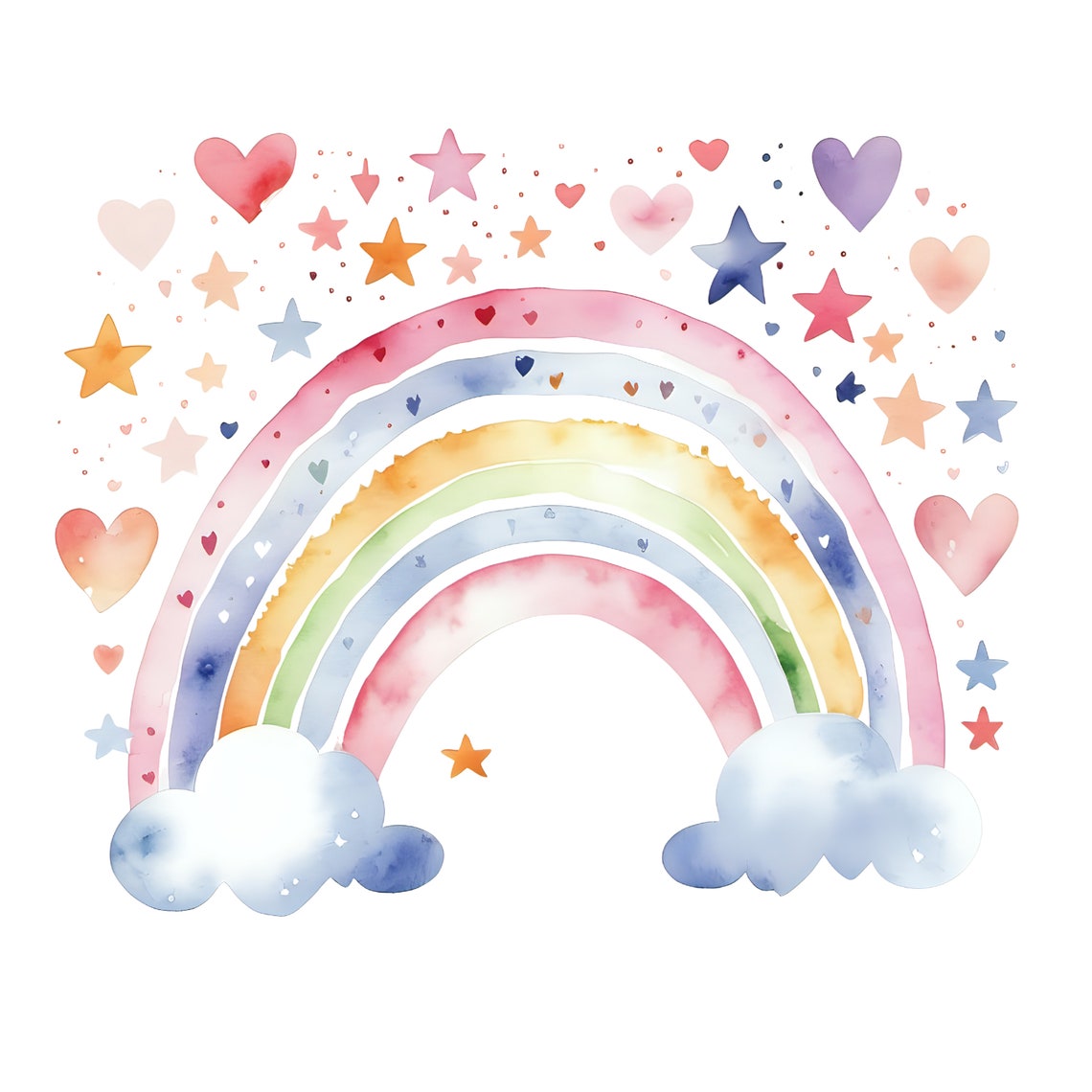 10 Watercolor Boho Rainbows Clipart Pack Rainbow PNG With Hearts ...