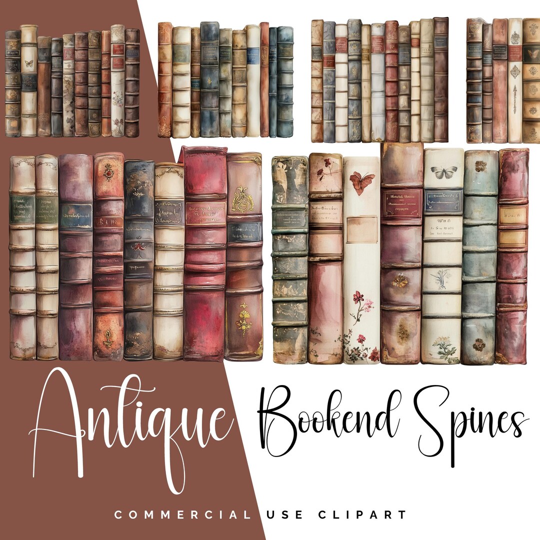 Vintage Book Shelf Clipart: Antique Spines Border for Digital Crafts ...