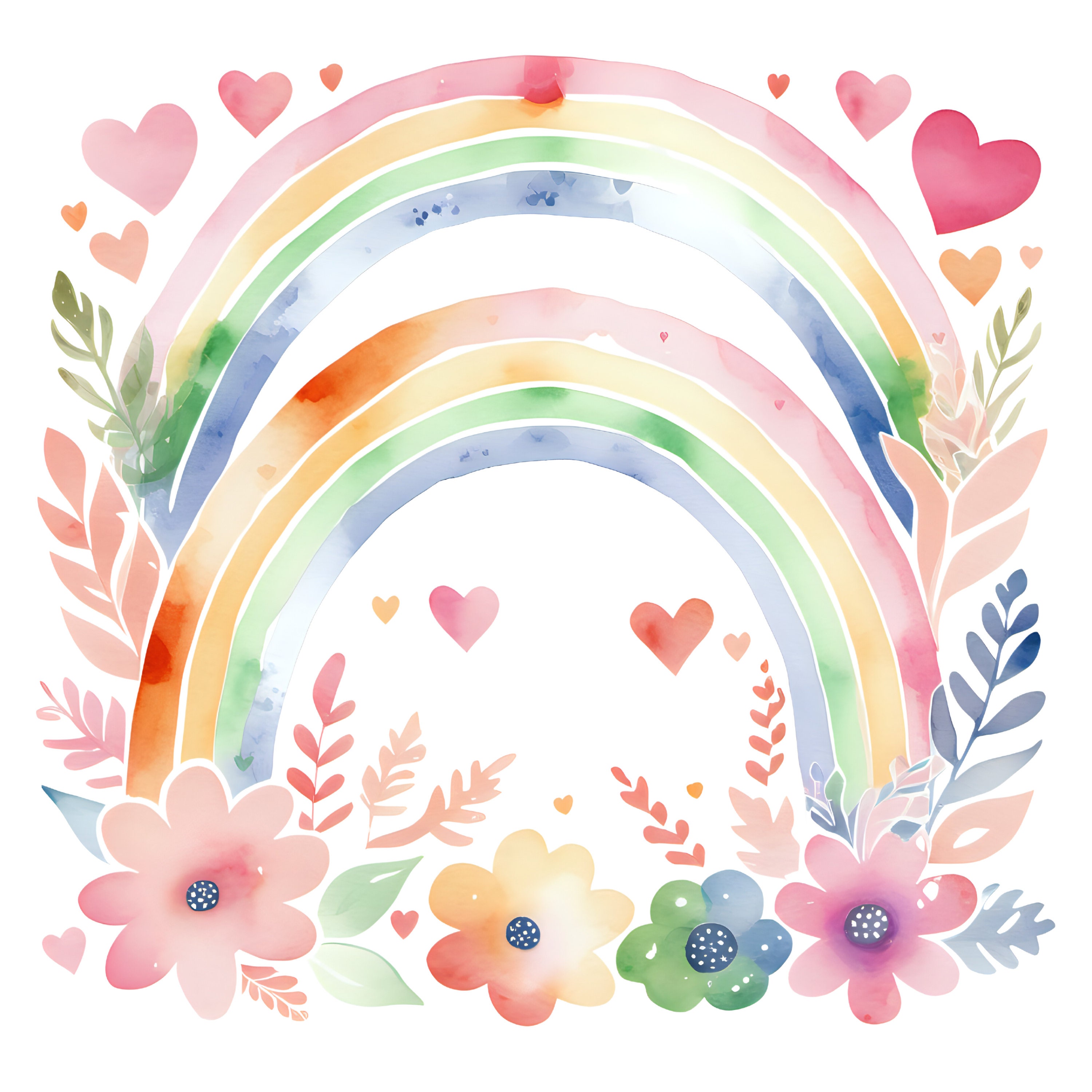 10 Watercolor Boho Rainbows Clipart Pack Rainbow PNG With Hearts ...