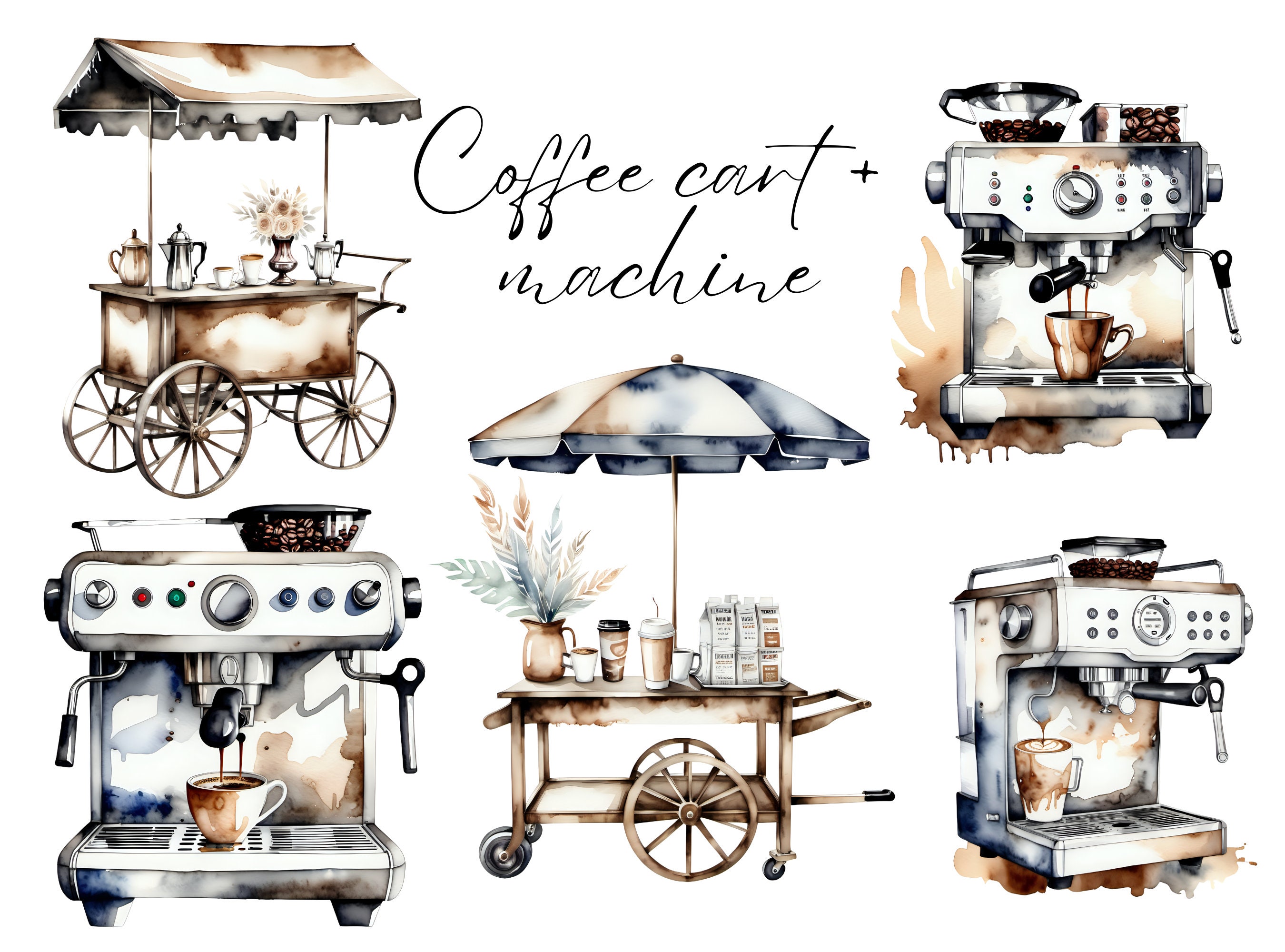 PLR Coffee Clipart Watercolor Pack, Master Resell Rights, Coffee Lover ...