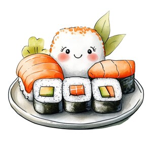 Adorable Kawaii Sushi Watercolor Clipart - Instant Digital Download for ...