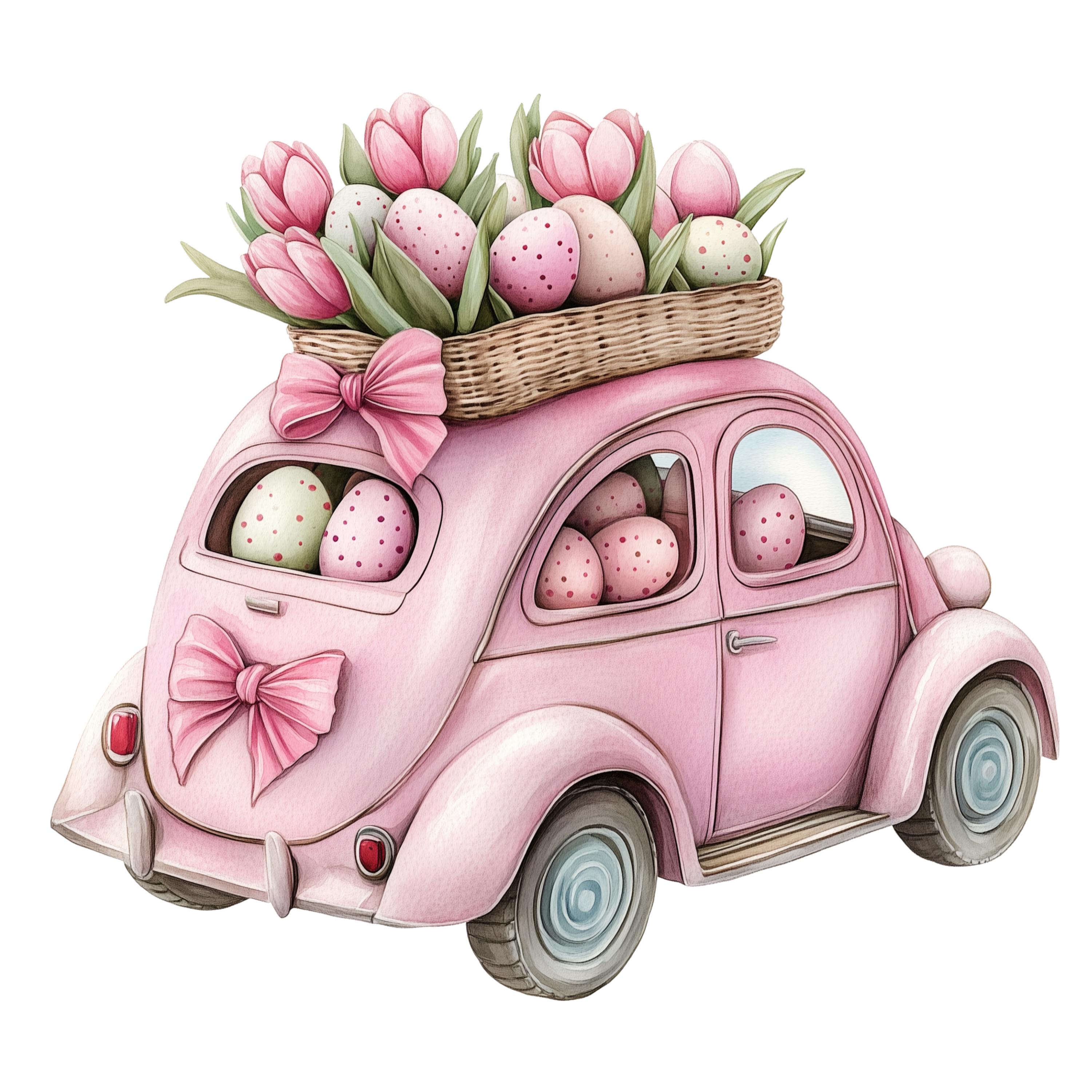 Adorable Pink Easter Car Clipart: Egg-filled Vehicle for Spring Crafts ...