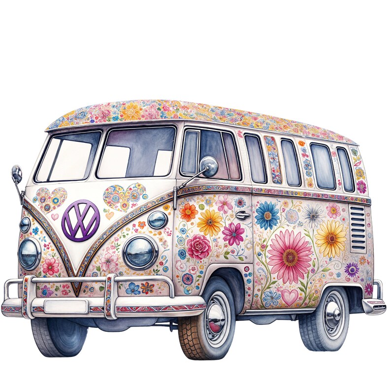 VW Bus Clipart Clipart, Boho Hippie Watercolor Volkswagen, Van Life ...