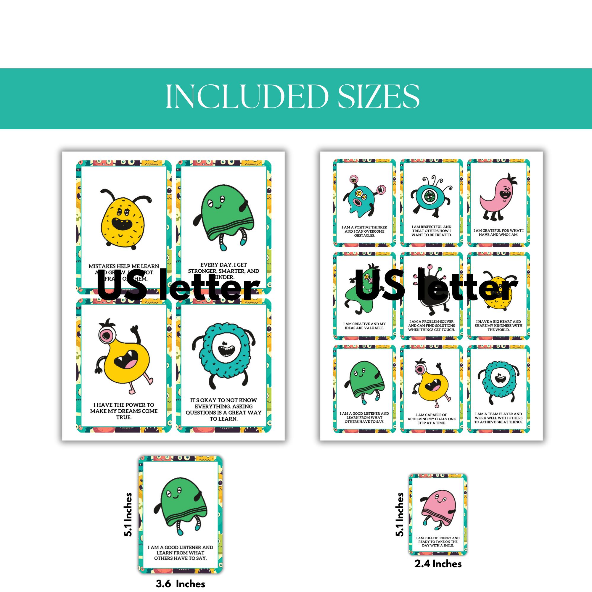 Cute Monster Affirmation Cards for Kids Positive Monster-themed Fun 2 ...