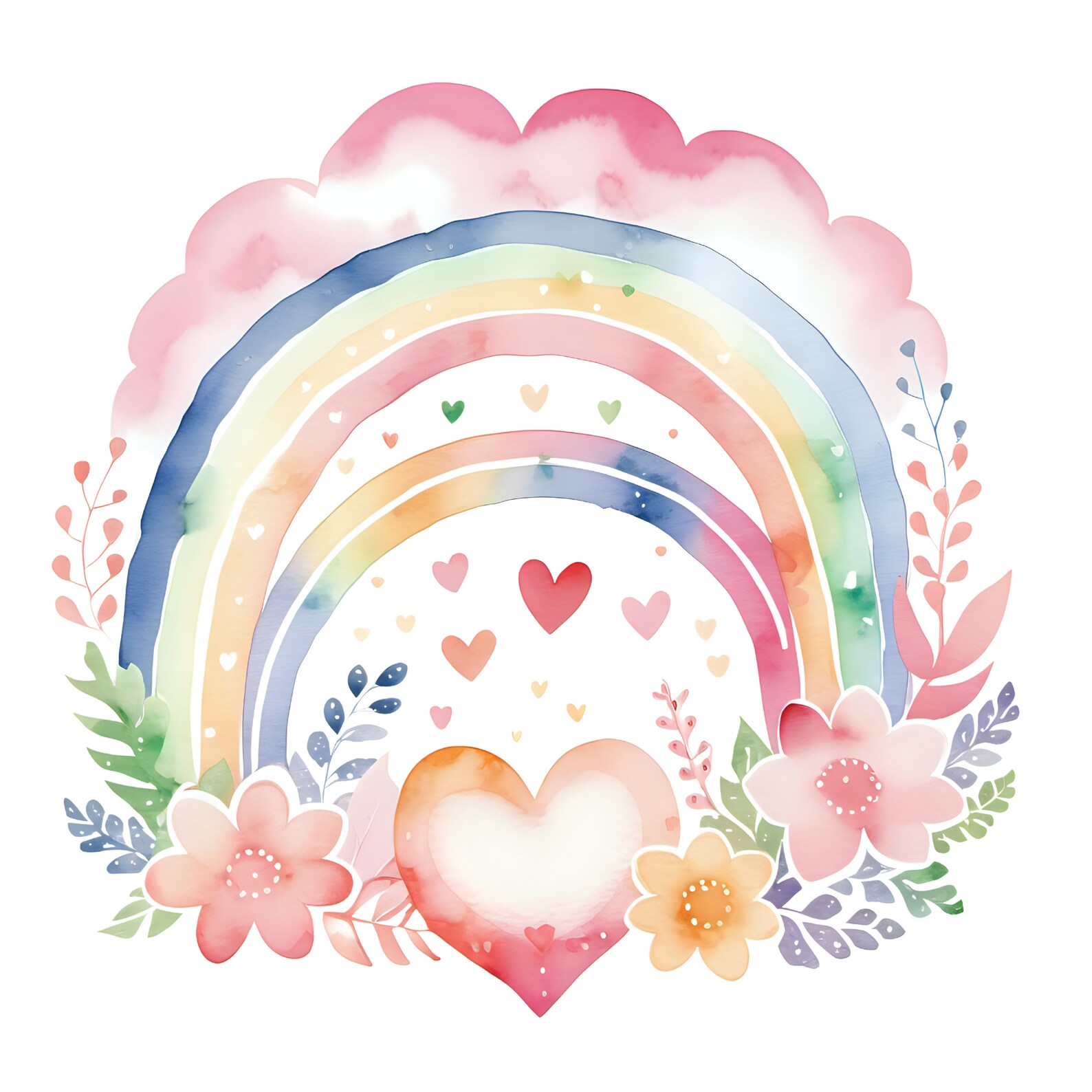 10 Watercolor Boho Rainbows Clipart Pack Rainbow PNG With Hearts ...