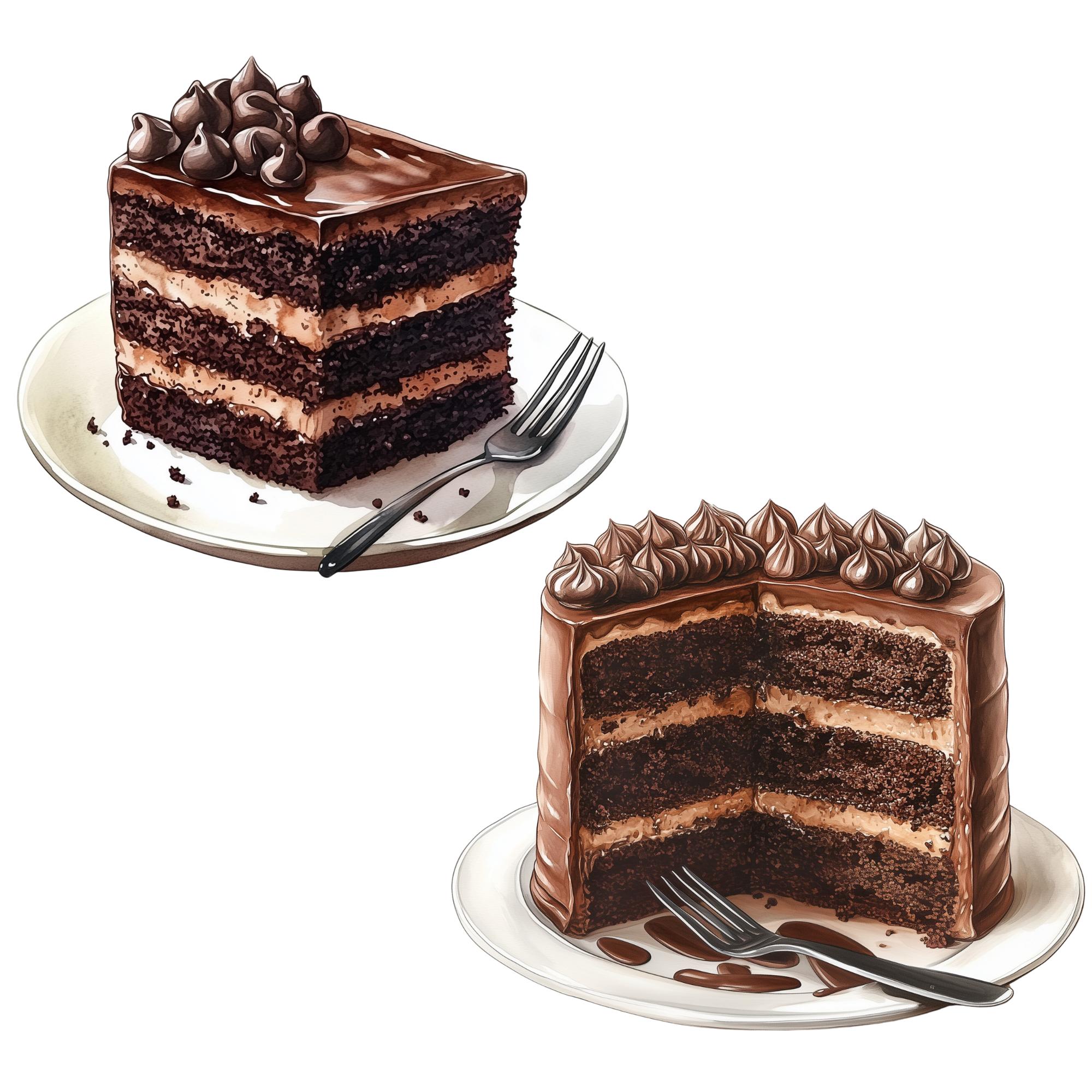 Cake Clipart, Chocolate Cake Clip Art Pack, Commercial Use, Slice of ...