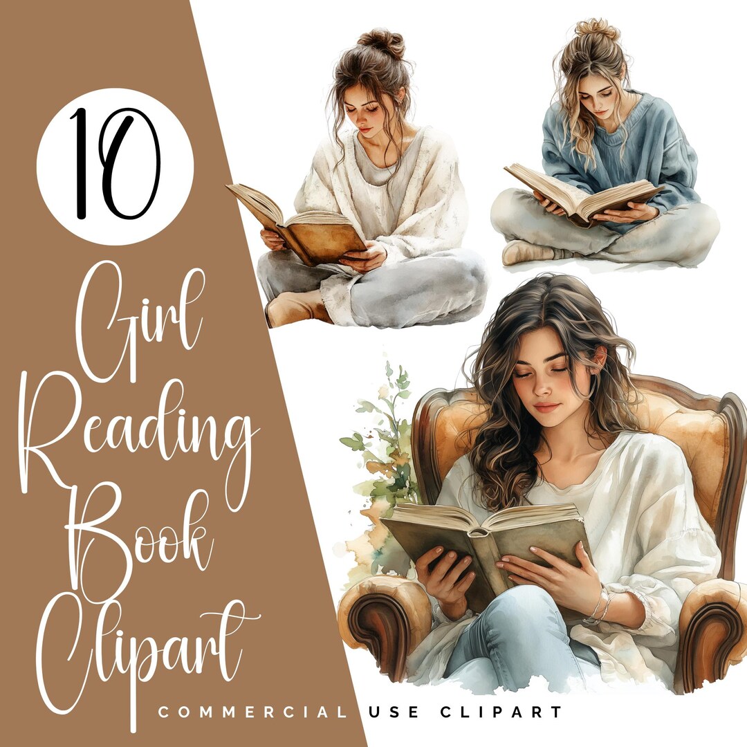 Cozy Girl Reading Book Clipart Set: Scrapbooking Illustrations for ...