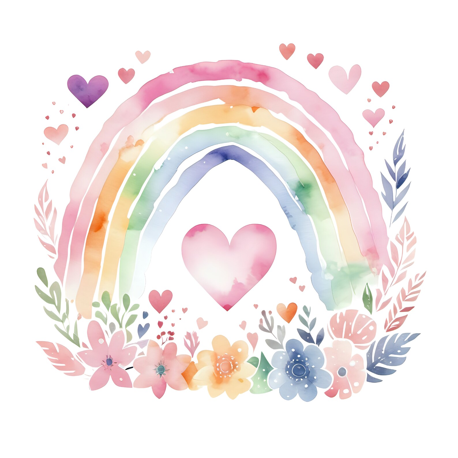 10 Watercolor Boho Rainbows Clipart Pack Rainbow PNG With Hearts ...