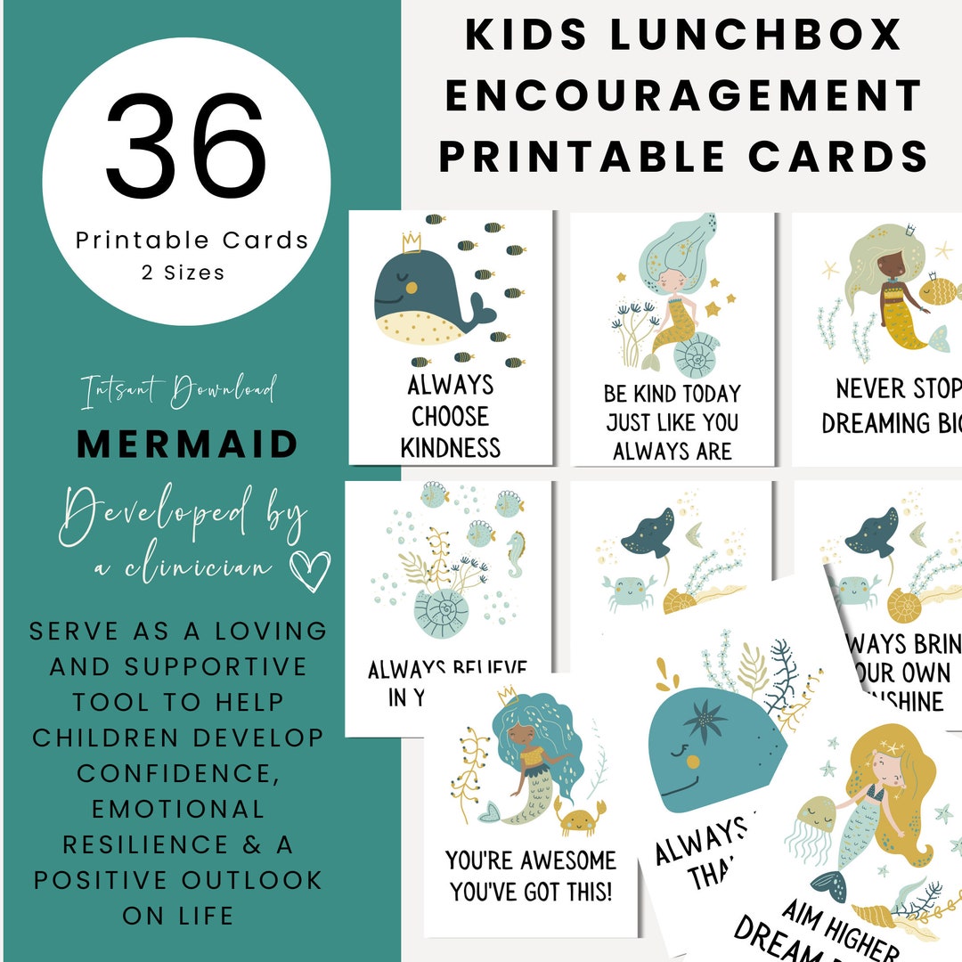 LUNCH BOX NOTES Mermaid Lunchbox Notes Printable Lunch Notes Cute Lunch ...