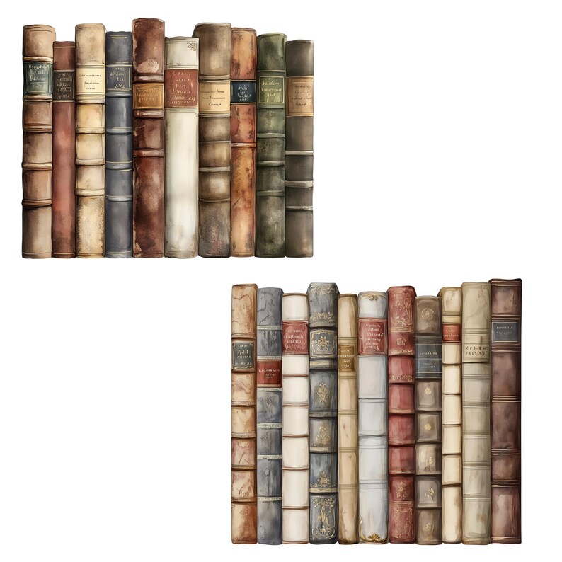 Vintage Book Shelf Clipart: Antique Spines Border for Digital Crafts ...