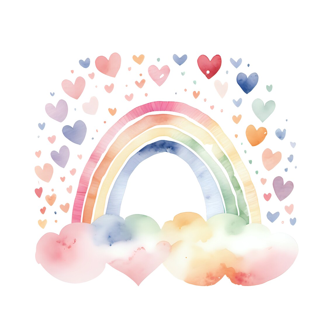 10 Watercolor Boho Rainbows Clipart Pack Rainbow PNG With Hearts ...