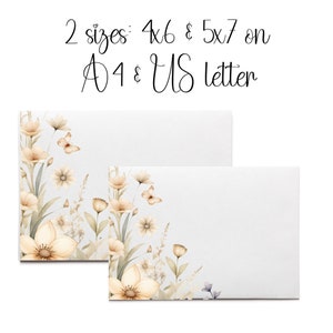 Printable Stationery Whimsical Boho Flowers With Envelope Pack, Lined ...