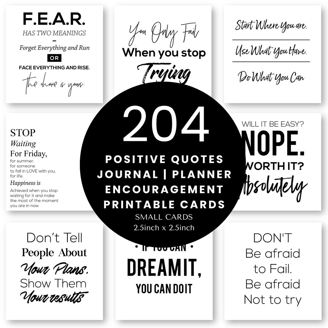204 Positive Quote Cards: Inspirational Journal & Planner Sayings ...