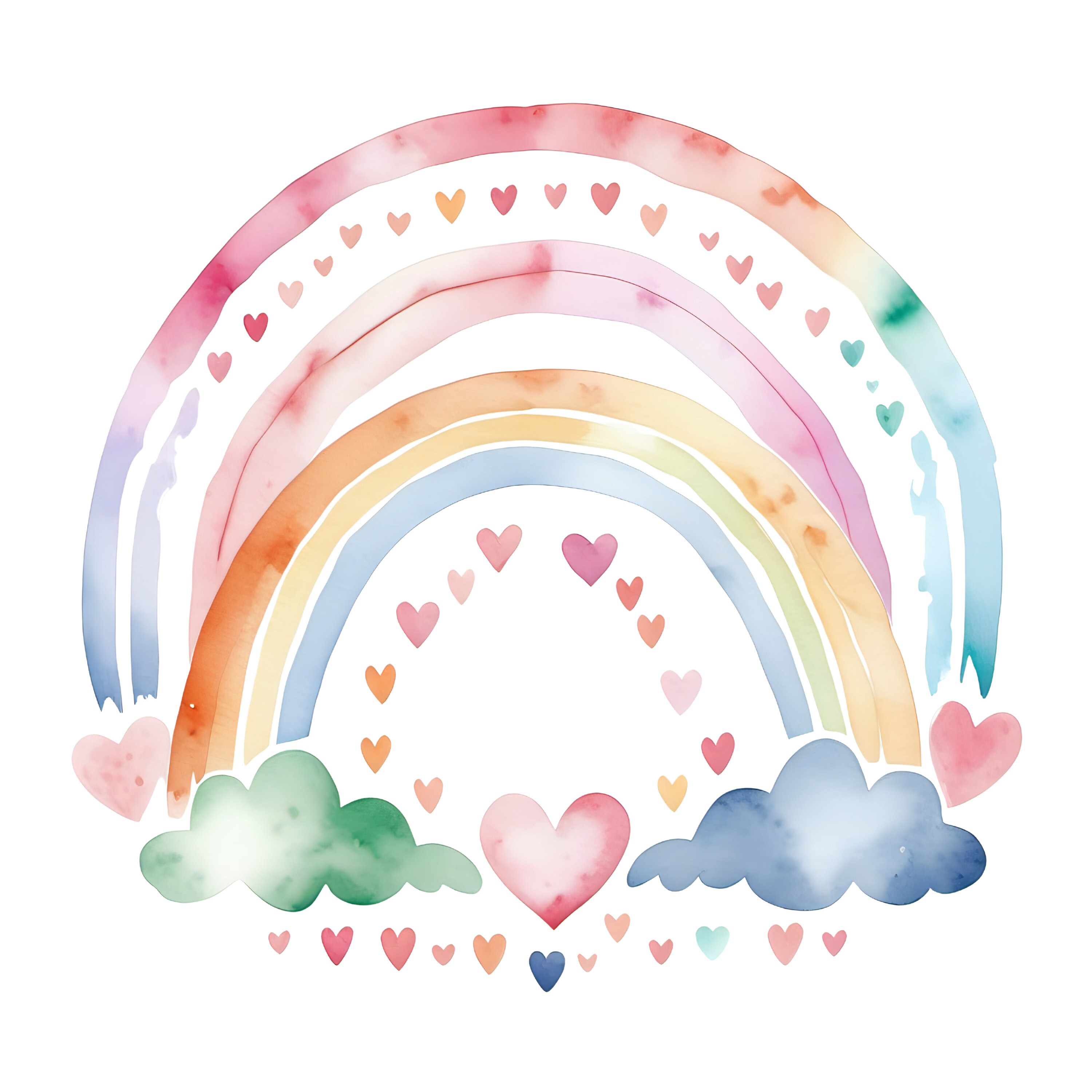 10 Watercolor Boho Rainbows Clipart Pack Rainbow PNG With Hearts ...