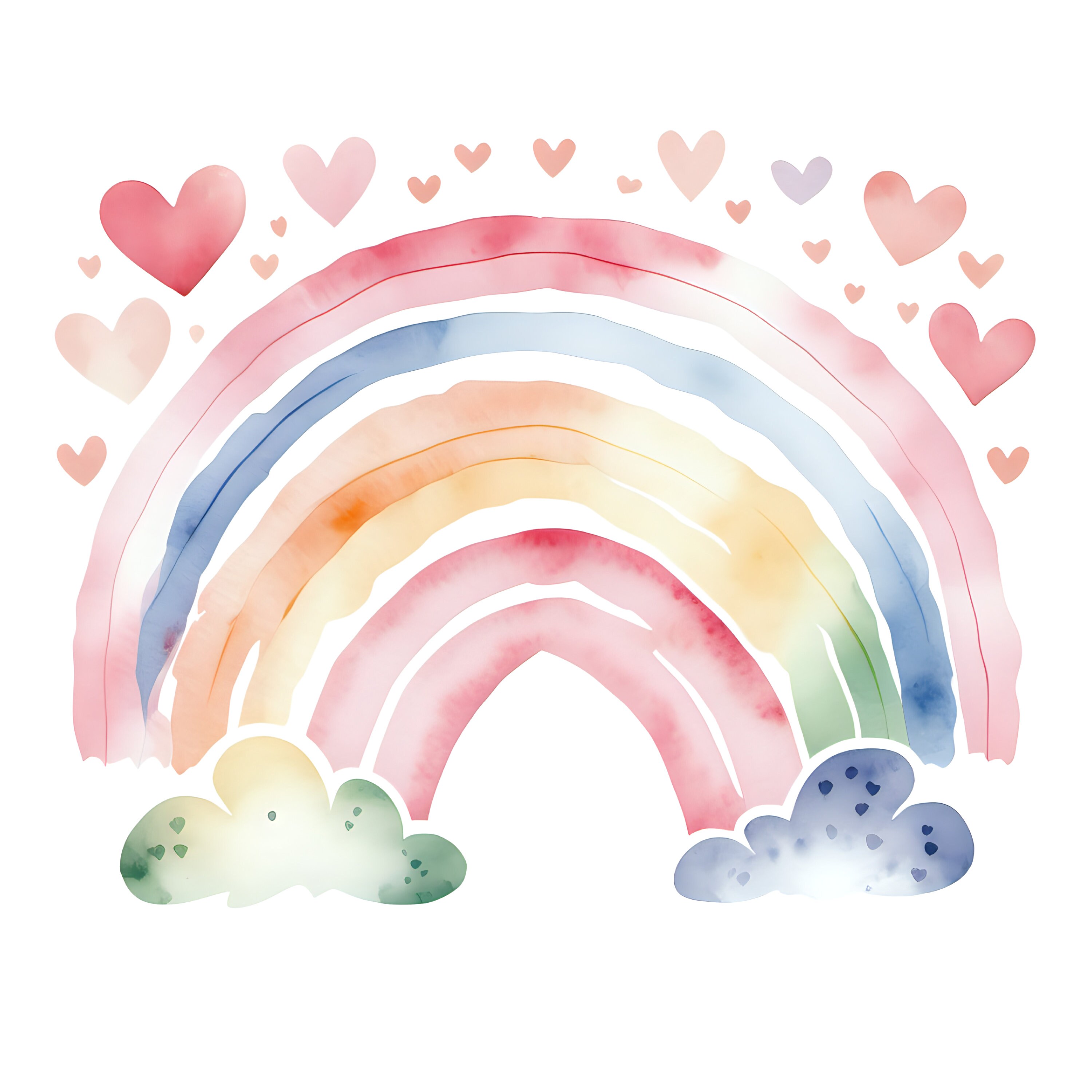 10 Watercolor Boho Rainbows Clipart Pack Rainbow PNG With Hearts ...