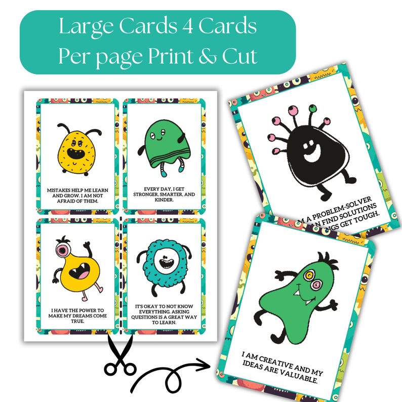 Cute Monster Affirmation Cards for Kids Positive Monster-themed Fun 2 ...