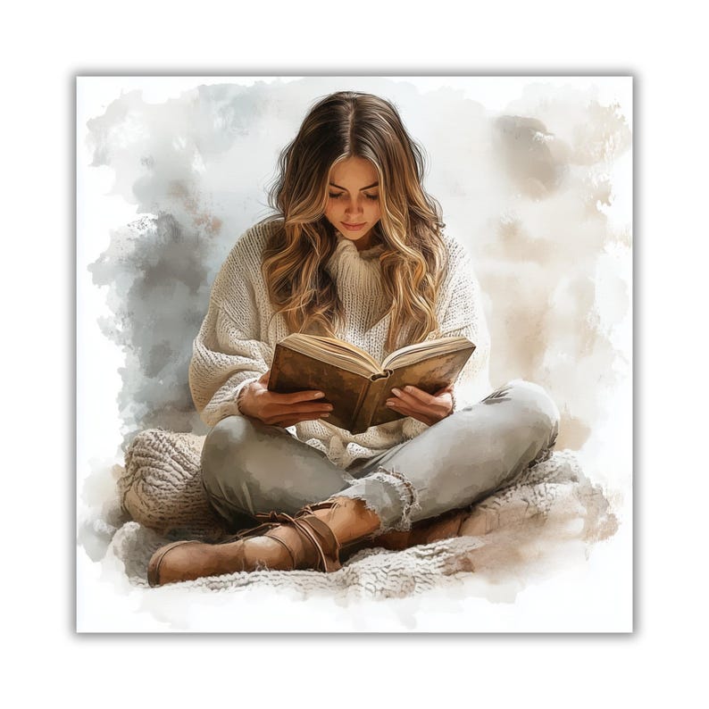 Girl Reading Book Clipart Pack, Cozy Book Lover Illustration Set ...