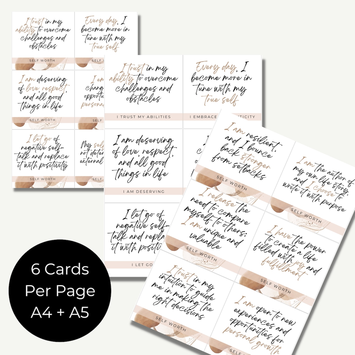 SELF WORTH Affirmation Cards Printable Cards Daily Self Worth Self ...