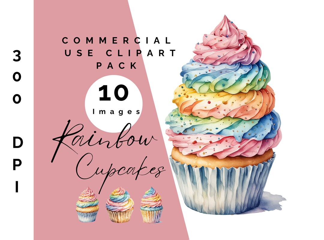 Rainbow Cupcake Clipart Pack for Kids Party Invitations & Digital ...