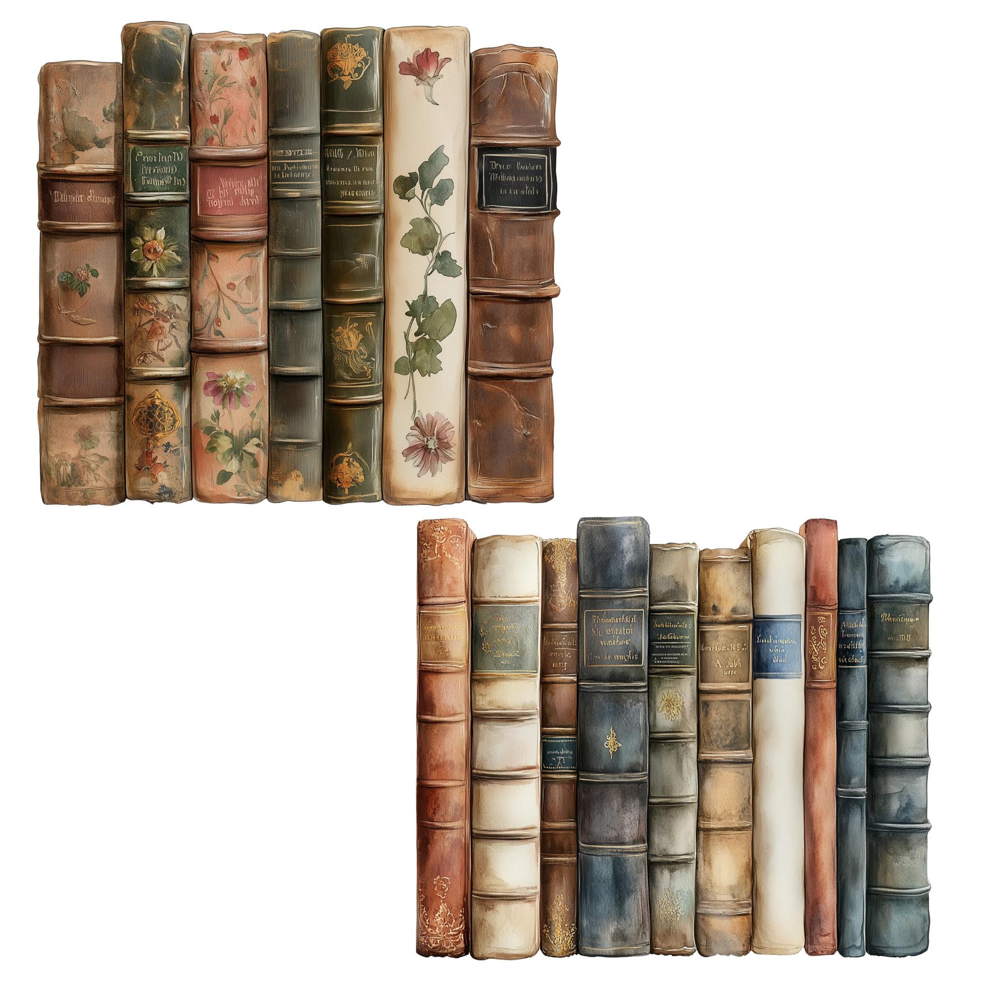 Vintage Book Shelf Clipart: Antique Spines Border for Digital Crafts ...
