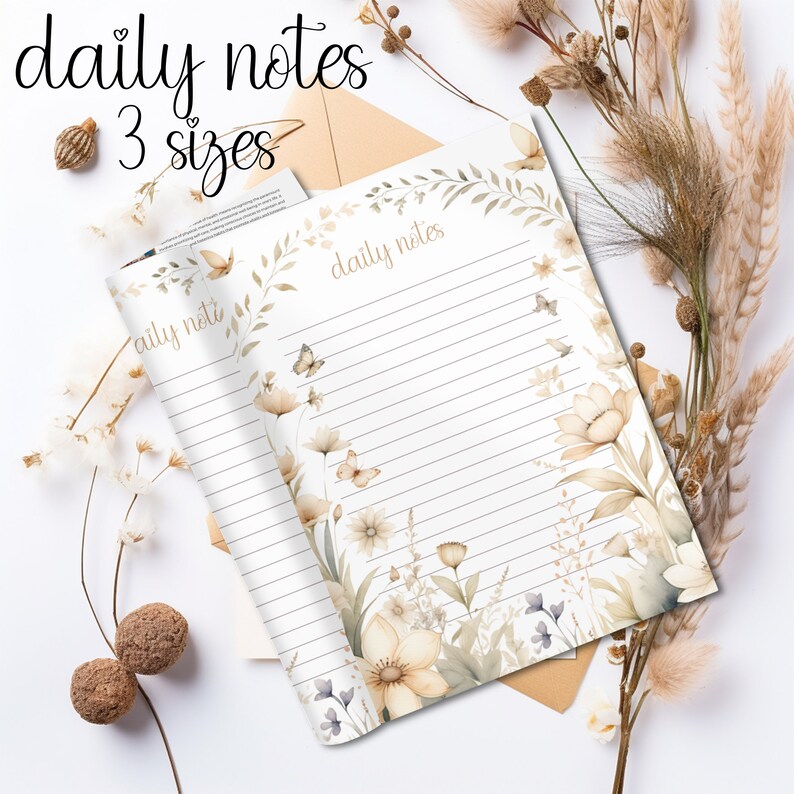 Printable Stationery Whimsical Boho Flowers With Envelope Pack, Lined ...