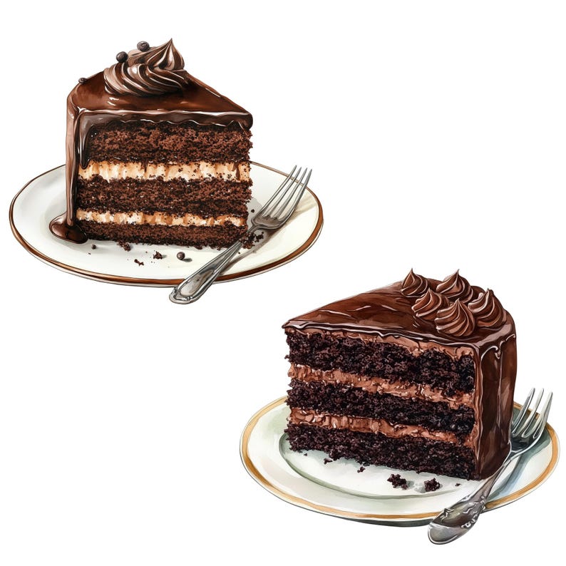 Cake Clipart, Chocolate Cake Clip Art Pack, Commercial Use, Slice of Cake Watercolor Clipart Set ...