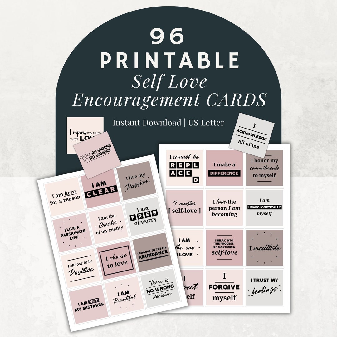 96 Printable Self Love Affirmation Cards: Positive Encouragement ...
