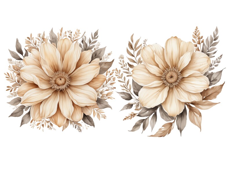 Boho Wildflower Watercolor Clipart Bundle for Paper Crafts or Digital ...