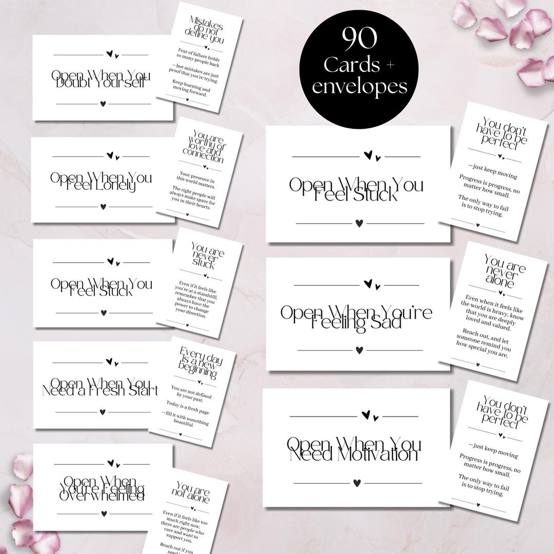 Printable Open Me When Cards: 9 Emotional Wellness Themes for ...