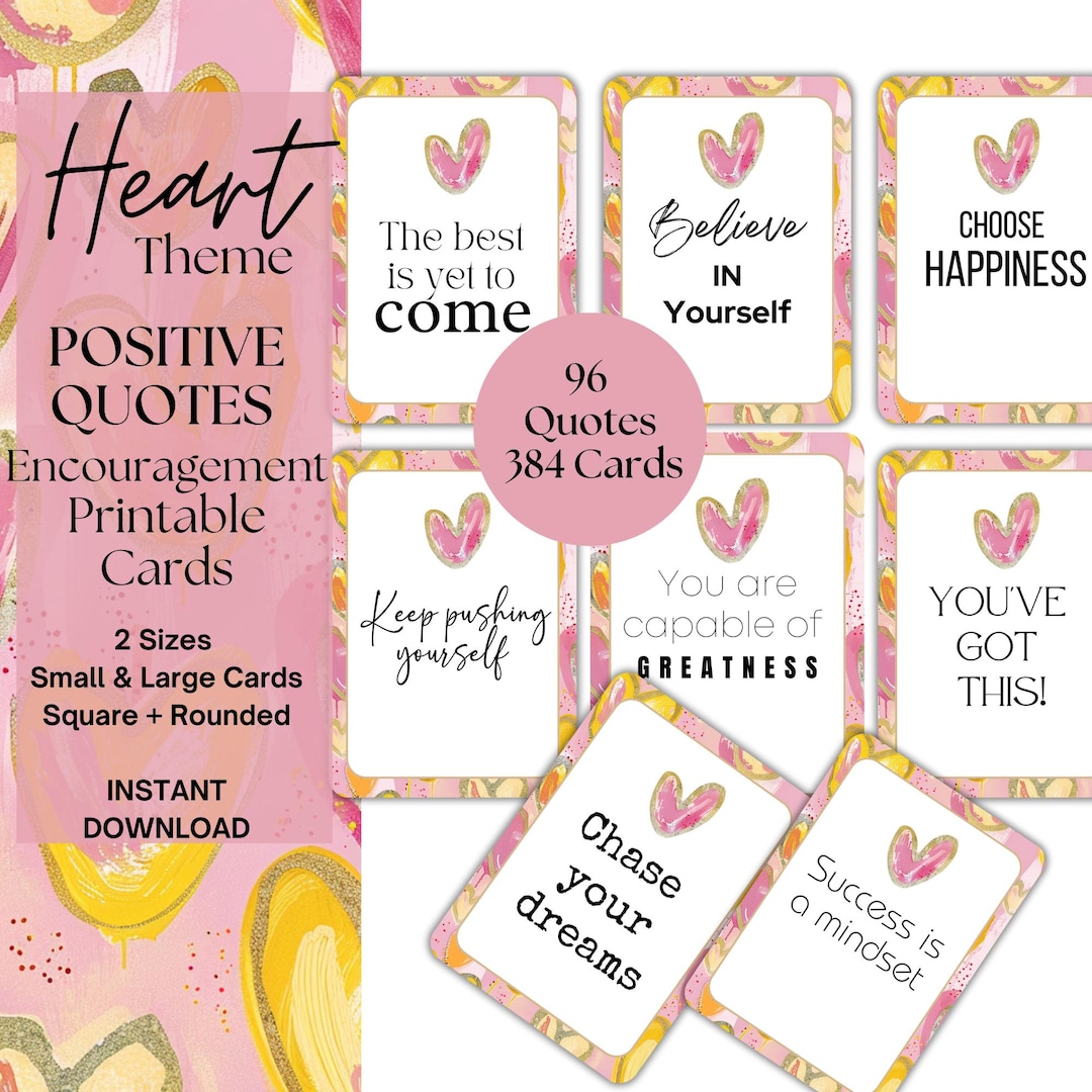 Printable Heart-themed Encouragement Cards: Motivational Positive ...