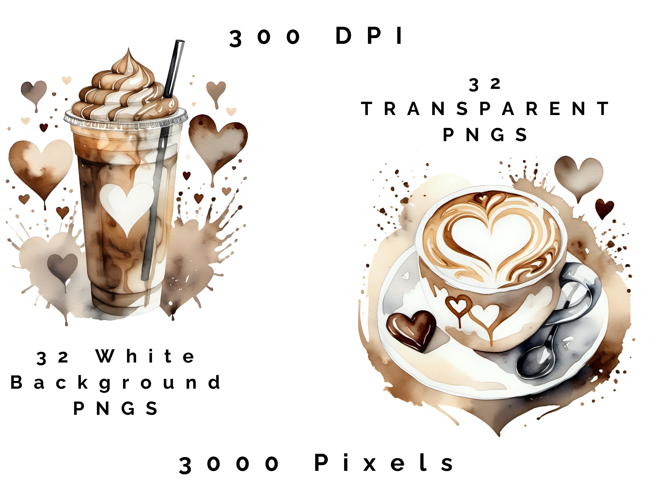 PLR Coffee Clipart Watercolor Pack, Master Resell Rights, Coffee Lover ...