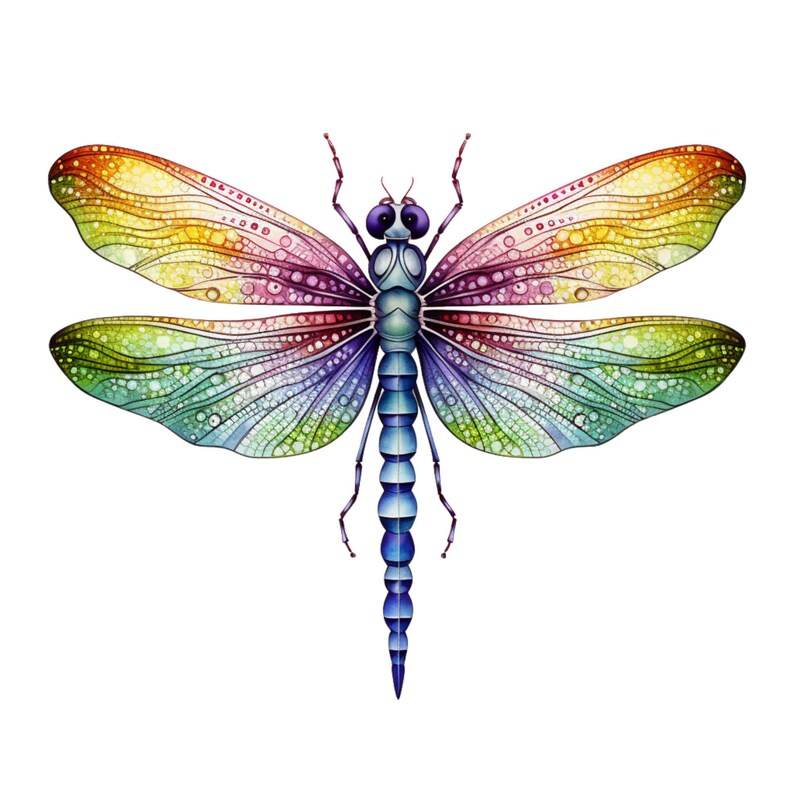 Dragonfly Clipart, Rainbow Dragonfly PNG, Commercial Use Digital ...