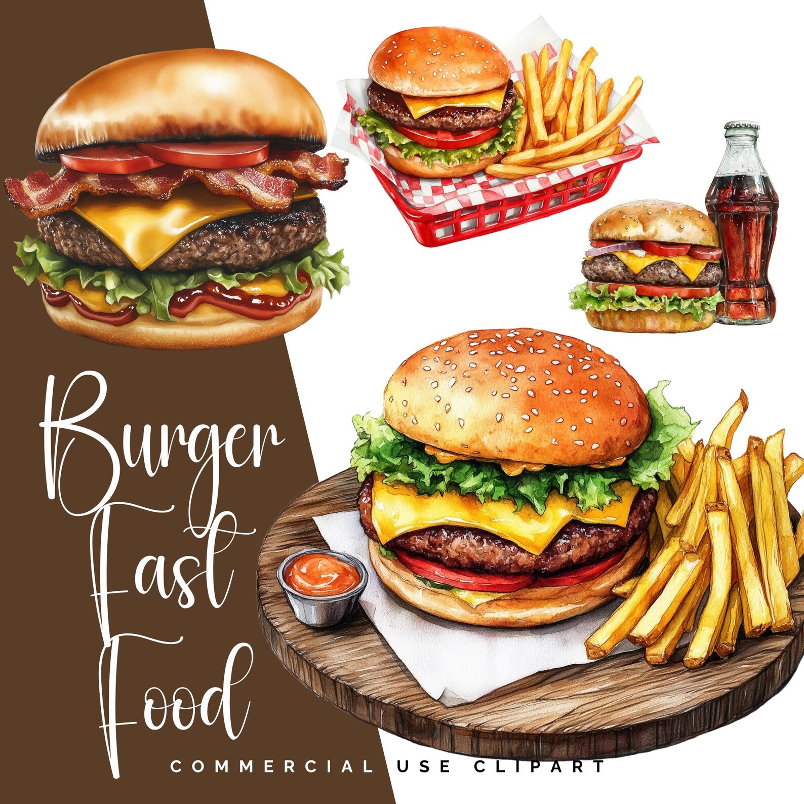 Fast Food Clipart Bundle: 20 Mouthwatering Burger Illustrations for ...