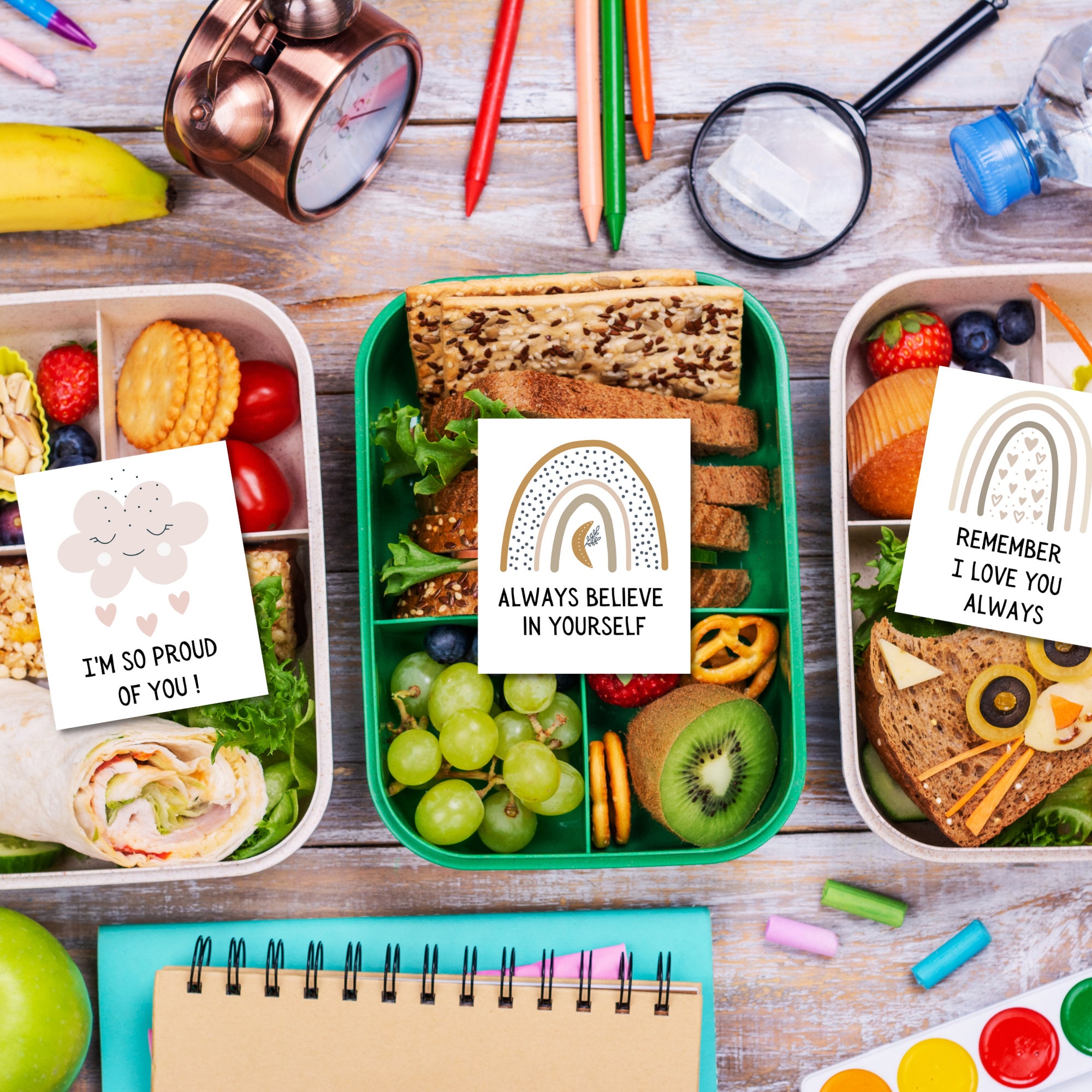 LUNCH BOX NOTES Boho Rainbow Lunchbox Notes Printable Lunch Notes Cute ...