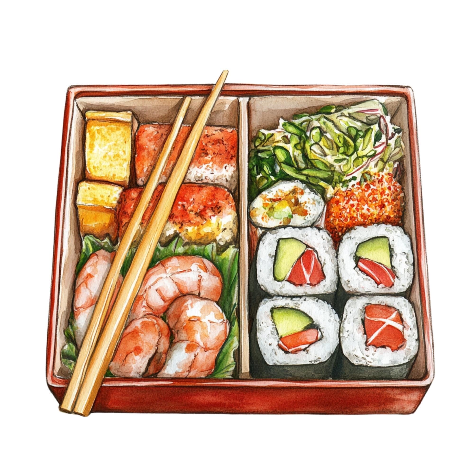 Bento Box Clipart Pack, Watercolor Bento Box, Japanese Sushi Clipart ...