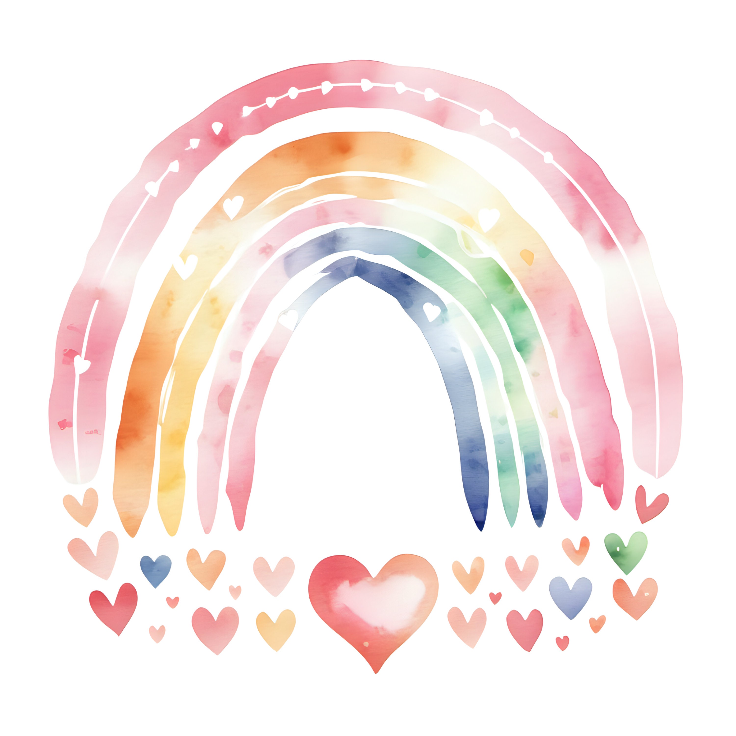 10 Watercolor Boho Rainbows Clipart Pack Rainbow PNG With Hearts ...