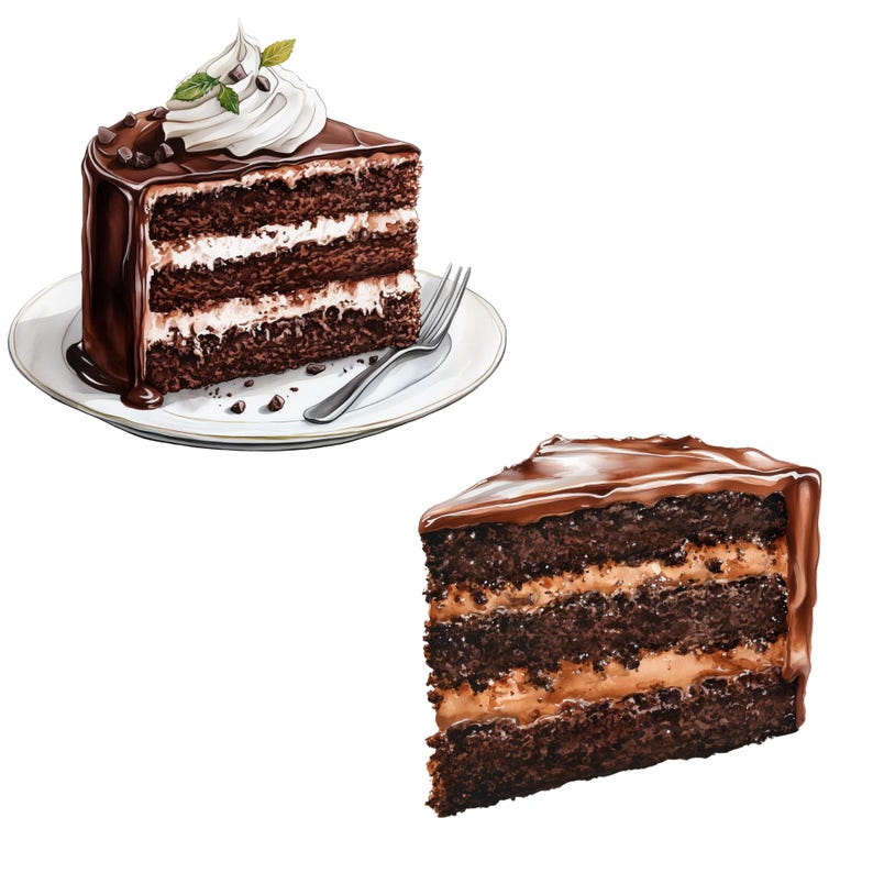 Cake Clipart, Chocolate Cake Clip Art Pack, Commercial Use, Slice of Cake Watercolor Clipart Set ...