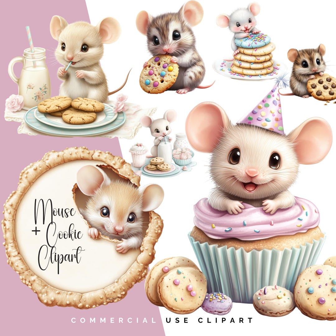 Whimsical Mouse and Cookie Digital Clipart: High-res Illustrations for ...
