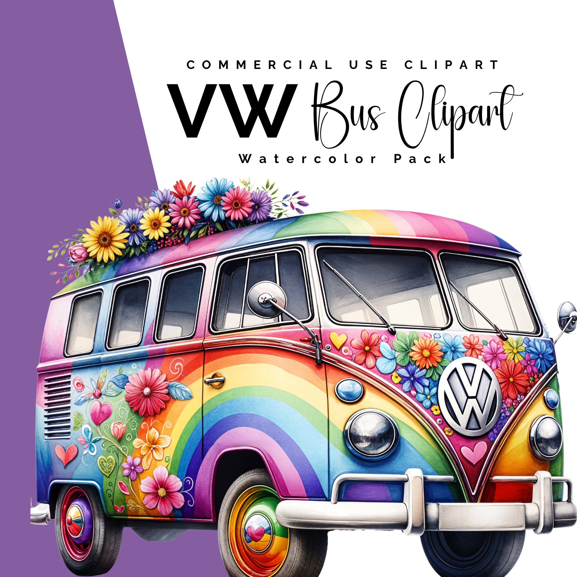 VW Bus Clipart Clipart, Boho Hippie Watercolor Volkswagen, Van Life ...