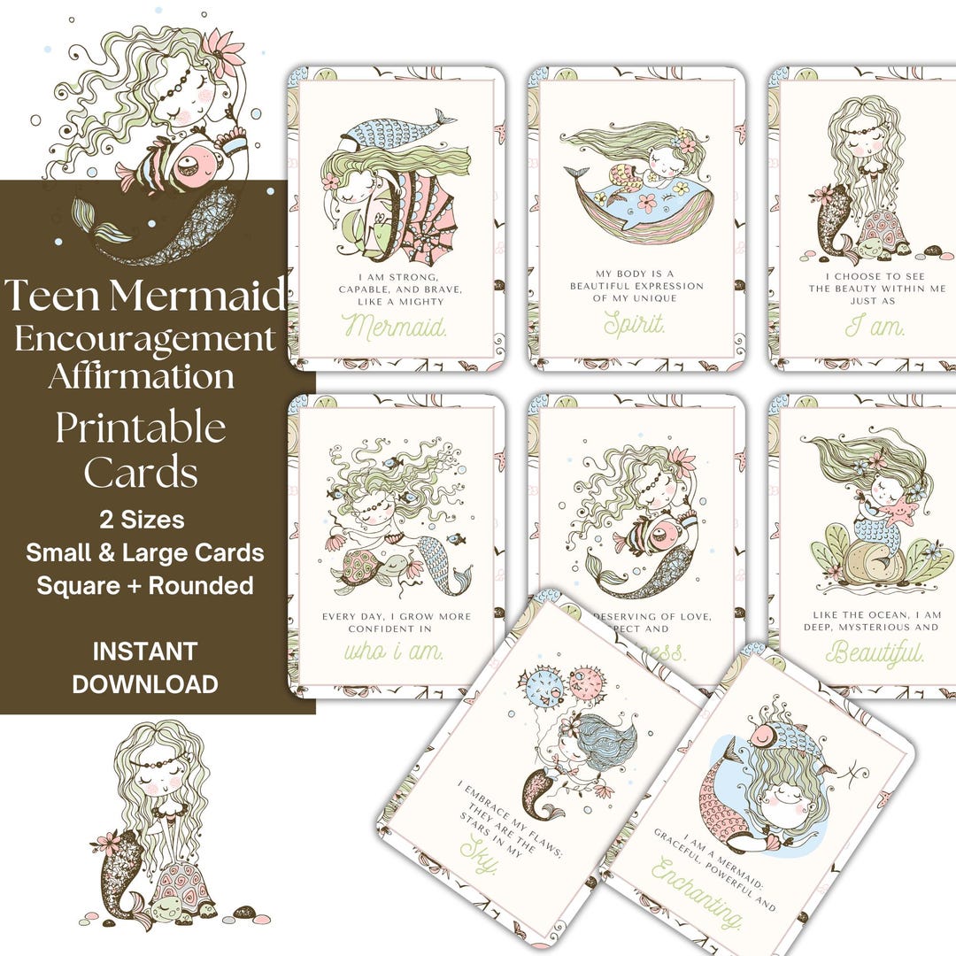 Mermaid Affirmation Cards for Teens – Printable Encouragement Notes ...