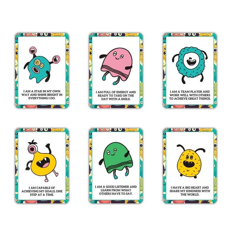 Cute Monster Affirmation Cards for Kids Positive Monster-themed Fun 2 ...