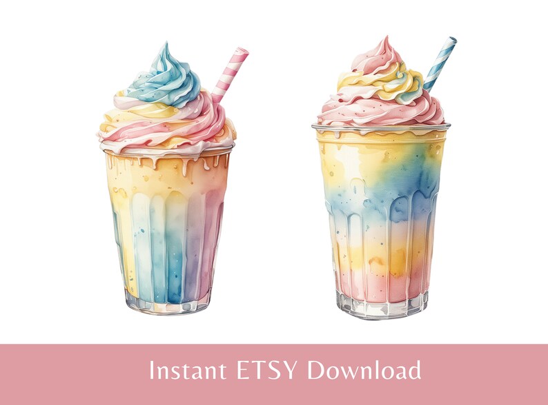 Milkshake Clipart Pack Rainbow Perfect for Kids Party Invitations ...