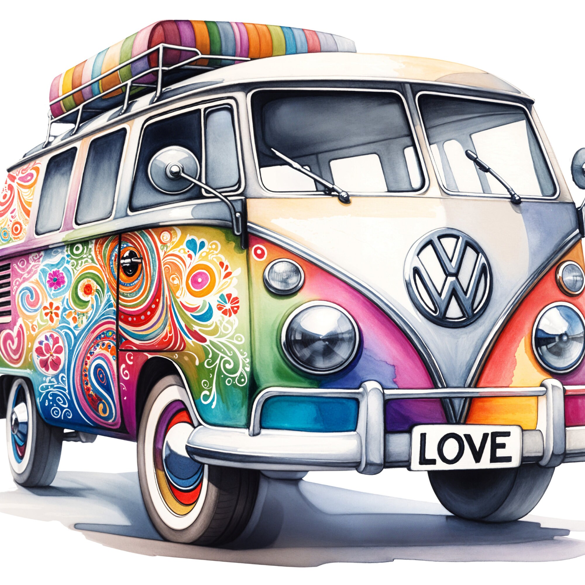 VW Bus Clipart Clipart, Boho Hippie Watercolor Volkswagen, Van Life ...